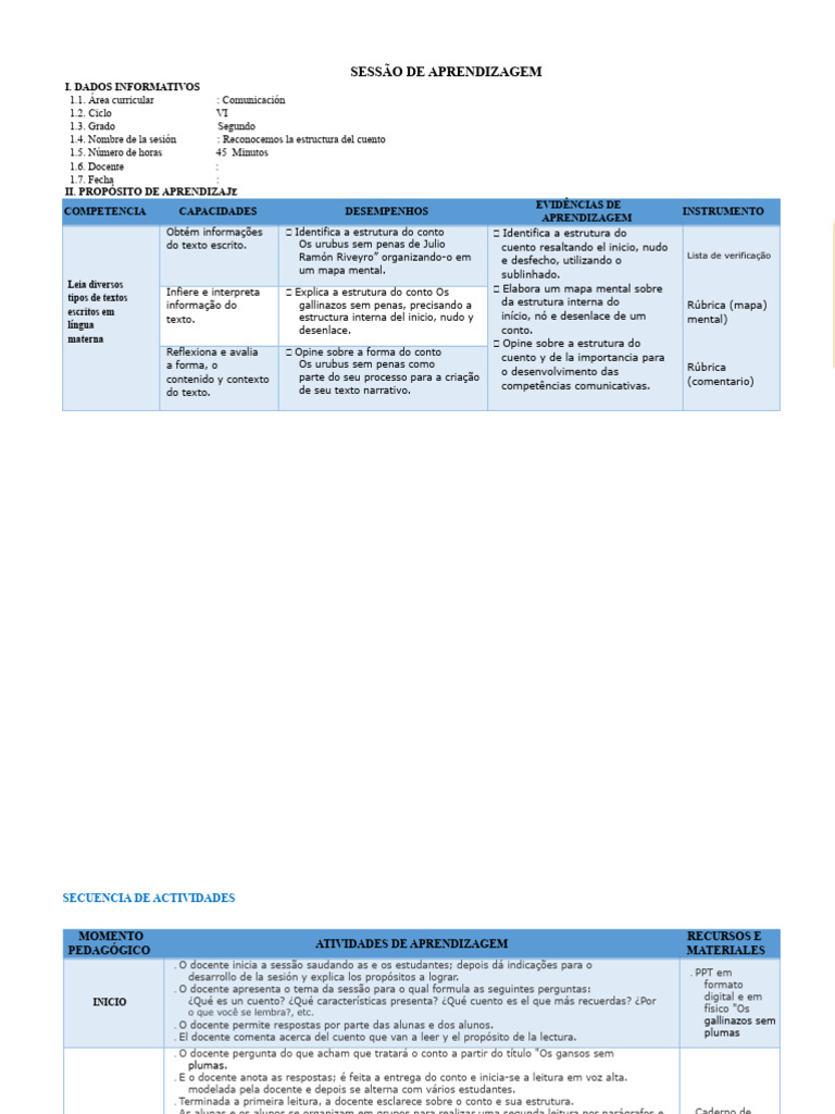 SESSÃO. Reconhecemos a estrutura do conto. | PDF | Caixa alta e caixa baixa | Contos