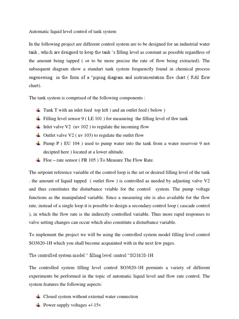 Automatic Liquid Level Control System | PDF | Science & Mathematics