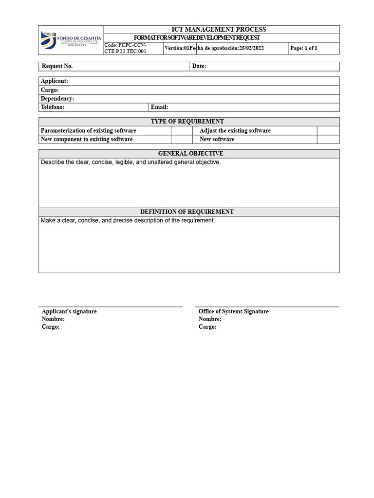 Fo-Grt-03 Software Development Request Form | PDF
