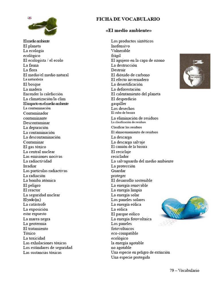 79-V Ficha de Vocabulario - El Medio Ambiente N | PDF | Contaminación ...