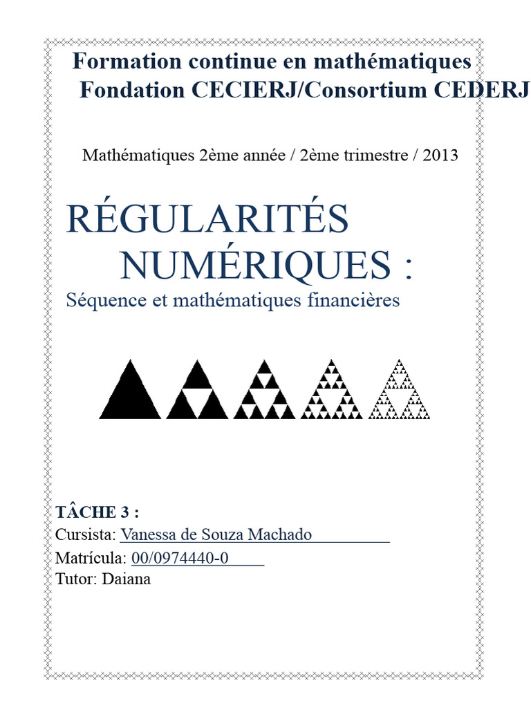 Exercices sur les régularités numériques | PDF | Somme (arithmétique ...