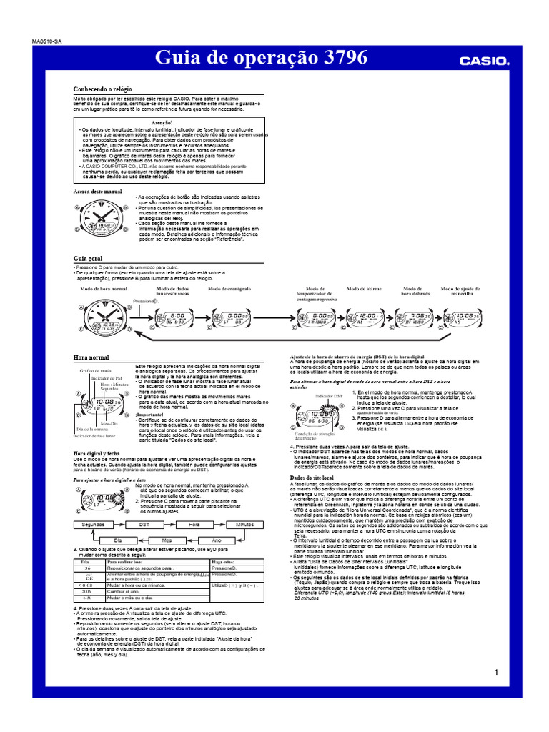 Manual do Casio Mariner Gear Módulo 3796 | PDF | Longitude | Maré