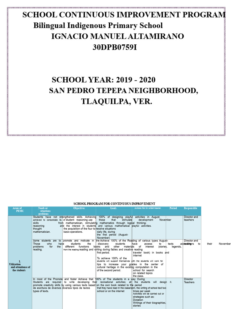 Continuous Improvement Plan for Bilingual School | PDF | Teachers | Schools