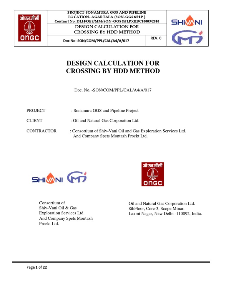 HDD Design Calculation for Sonamura | PDF | Petroleum Industry | Industries