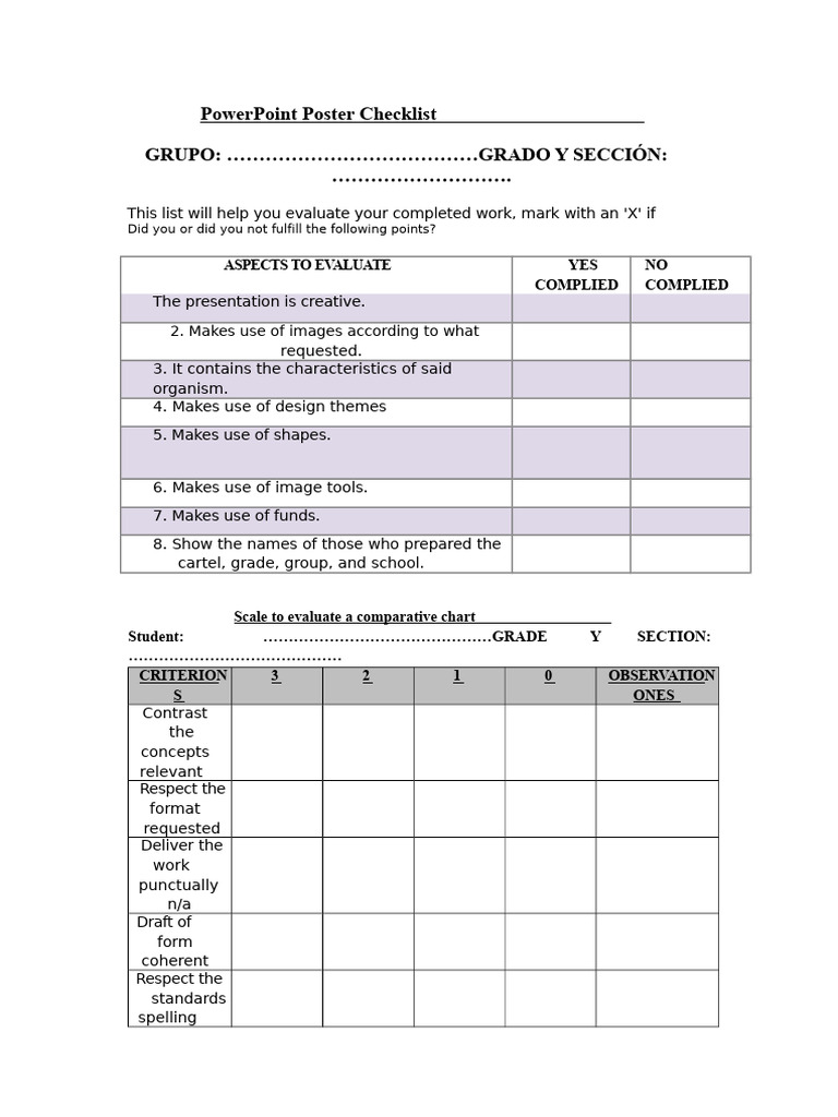 PowerPoint Poster Evaluation Checklist | PDF | Learning | Cognition
