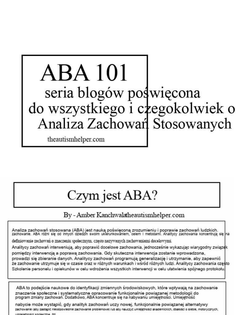 ABA 101 Materiały pomocnicze od Autism Helper | PDF