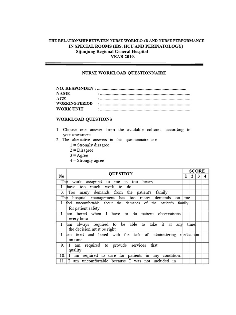 Workload Stress Questionnaire | PDF | Nursing | Stress (Biology)