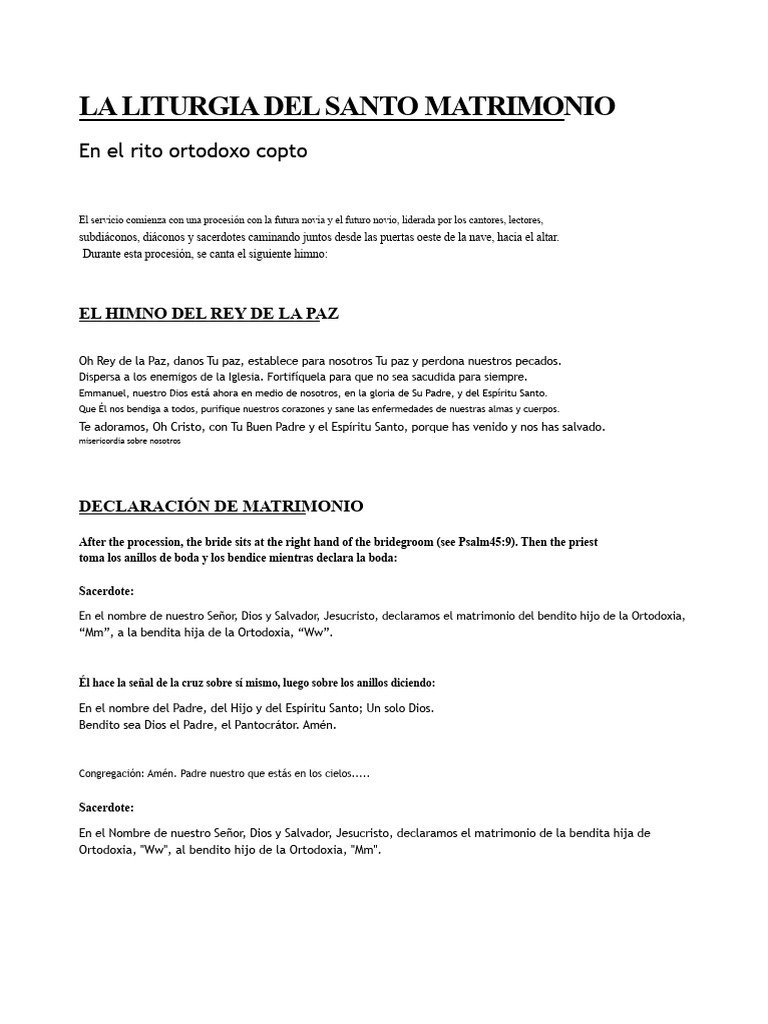 Liturgia del Matrimonio Ortodoxo Copto | PDF | María, madre de Jesús ...