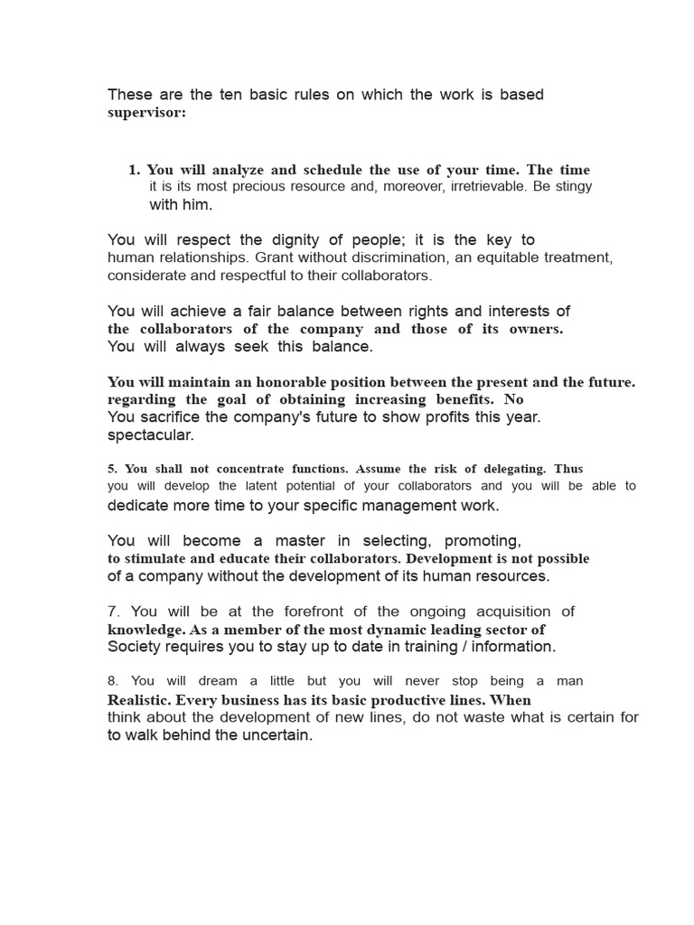 Ten Essential Rules for Effective Management | PDF