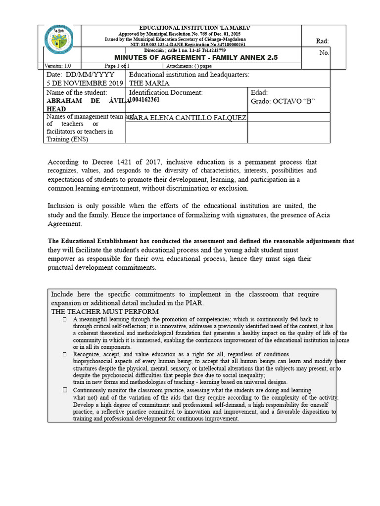 Agreement Act - Piar Family | PDF | Learning | Behavior Modification