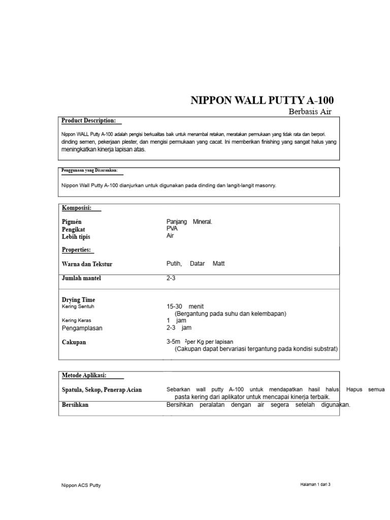 Wall Putty A-100 | PDF