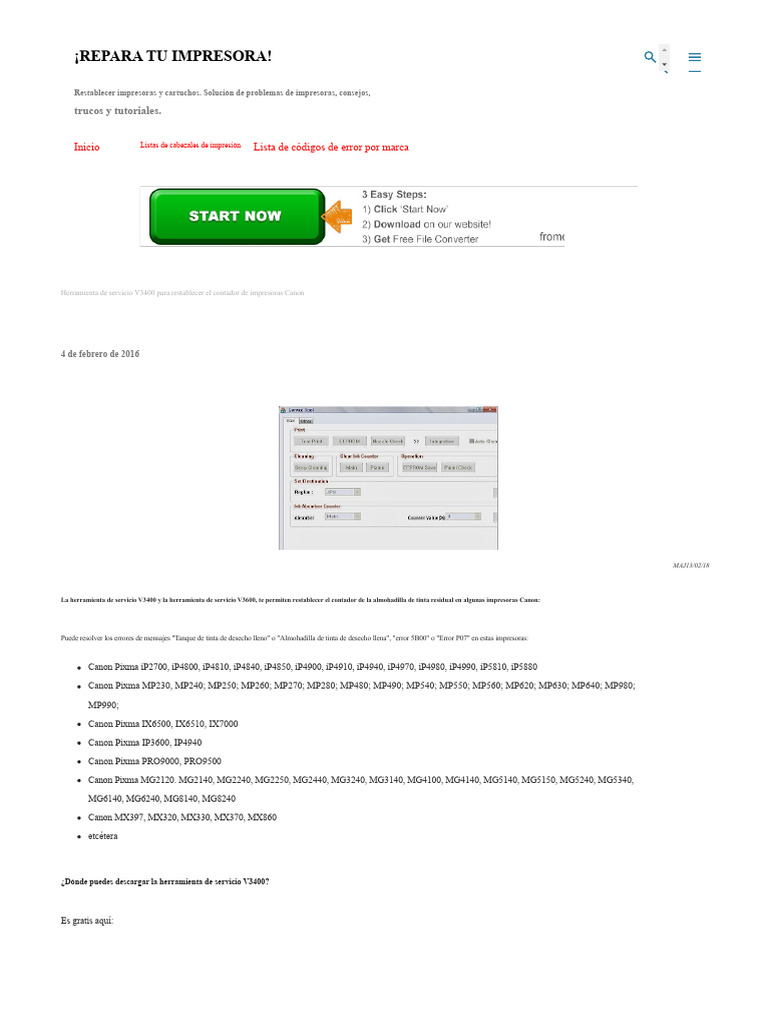 Herramienta de Servicio V3400 para Reiniciar El Contador de Impresoras Canon | PDF | Impresora ...