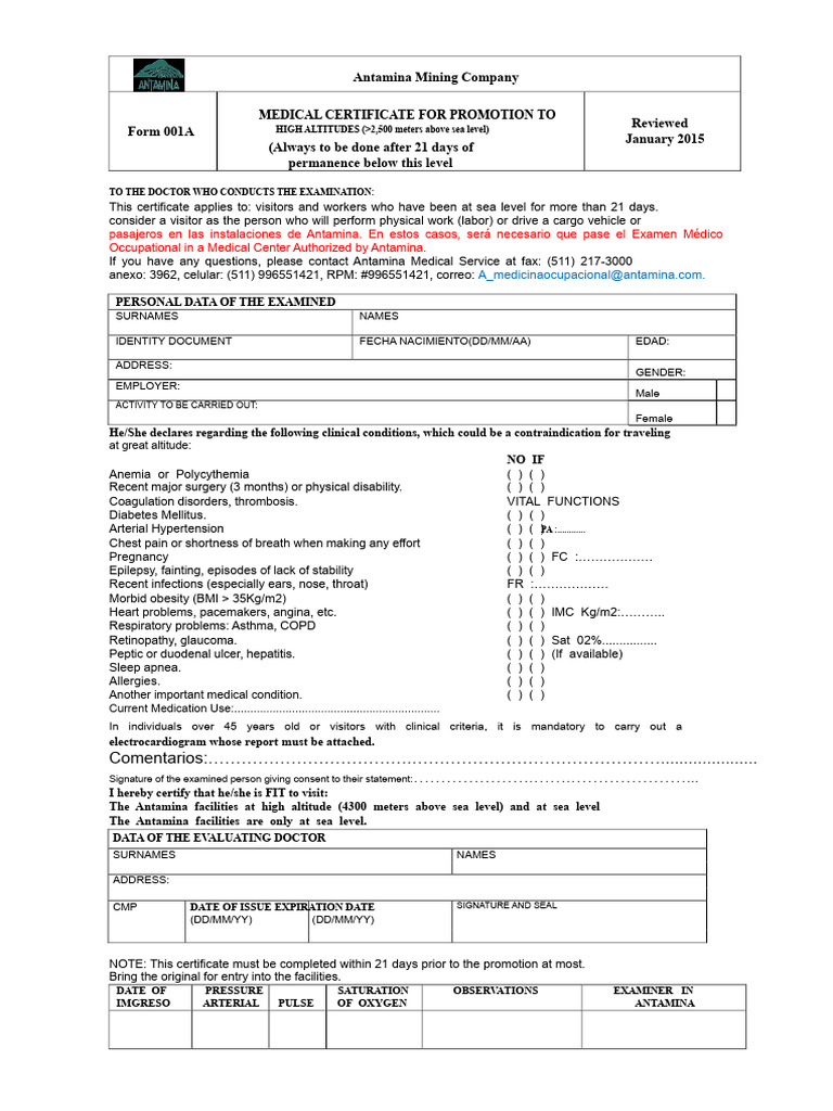 Form 001A. Medical Certificate for Height Ascension 15.pdf | PDF | Physiology | Human Diseases ...