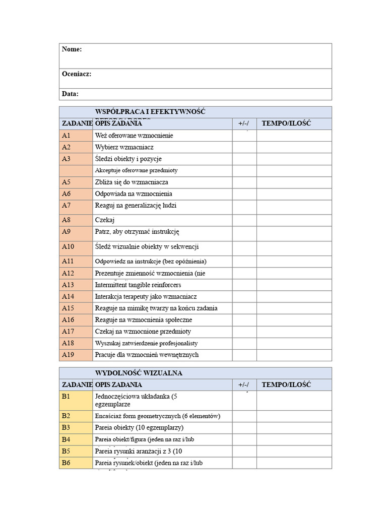 Oficjalny Formularz Rejestracyjny Ablls-R | PDF