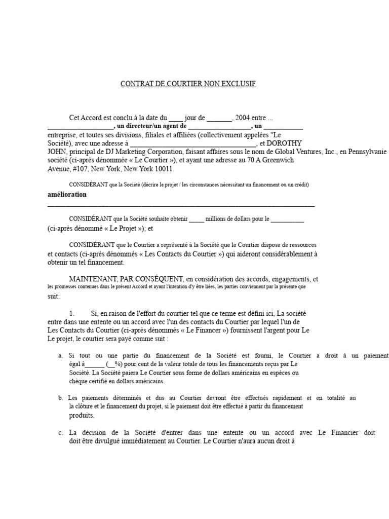 Modèle de Contrat de Courtage | PDF | Courtier | Arbitrage