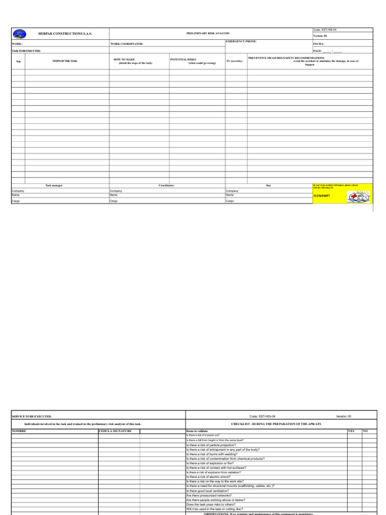 For-08-15 Preliminary Risk Analysis Format | PDF | Risk | Safety