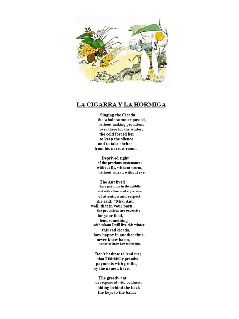 La Cigarra y la Hormiga: Fábula de Samaniego | PDF