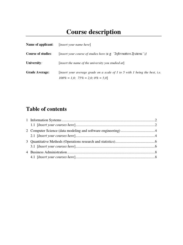 Course Description Template Sample | PDF | Lecture | Computer Science