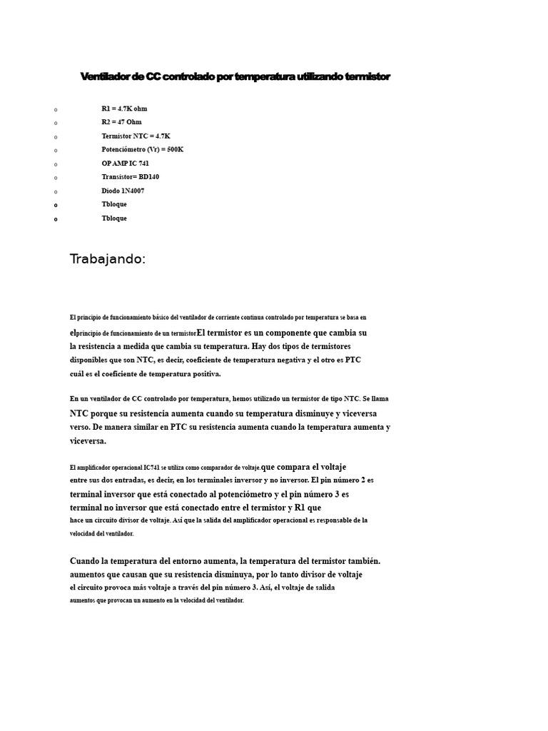 Ventilador de CC Controlado por Temperatura Usando Termistor | PDF ...
