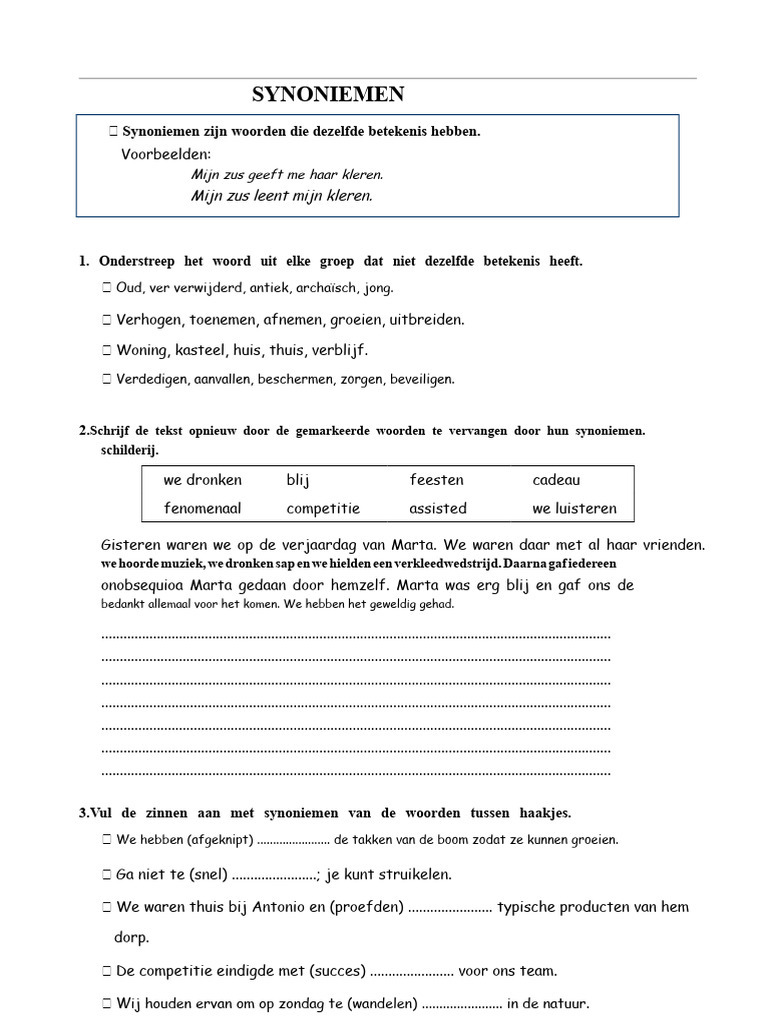 Werkhandleiding - Synoniemen en Antoniemen | PDF
