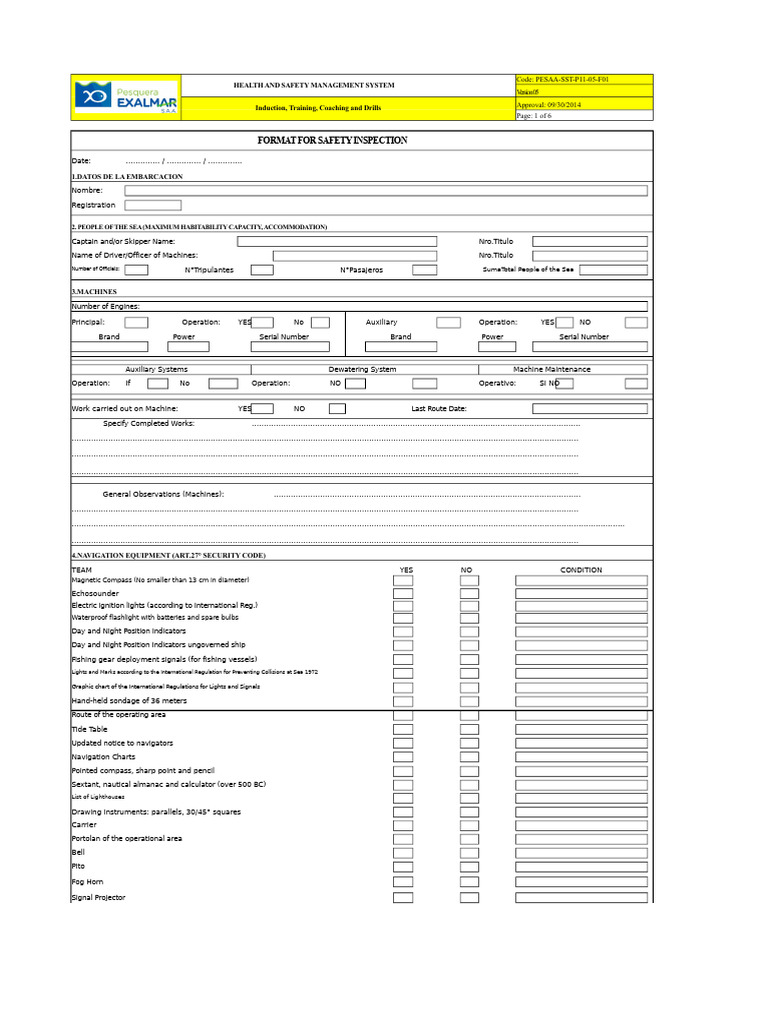 Safety Inspection Checklist for Vessels | PDF | Pump | Ships