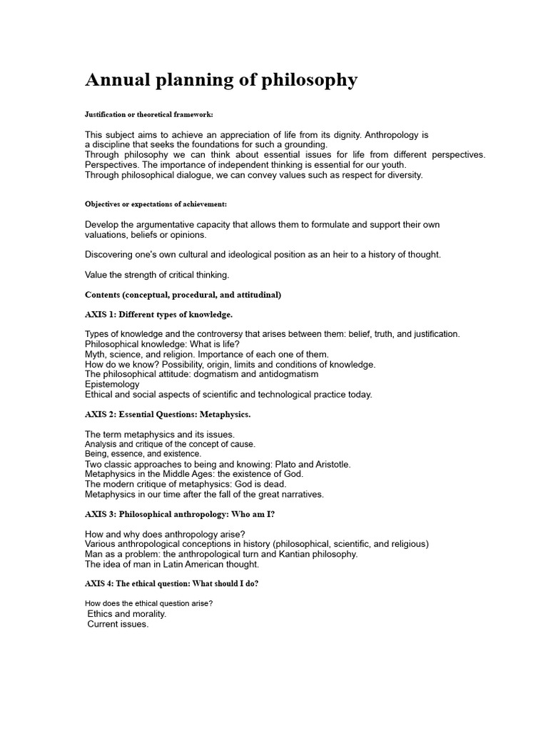 Annual Philosophy Planning Guide | PDF | Knowledge | Metaphysics