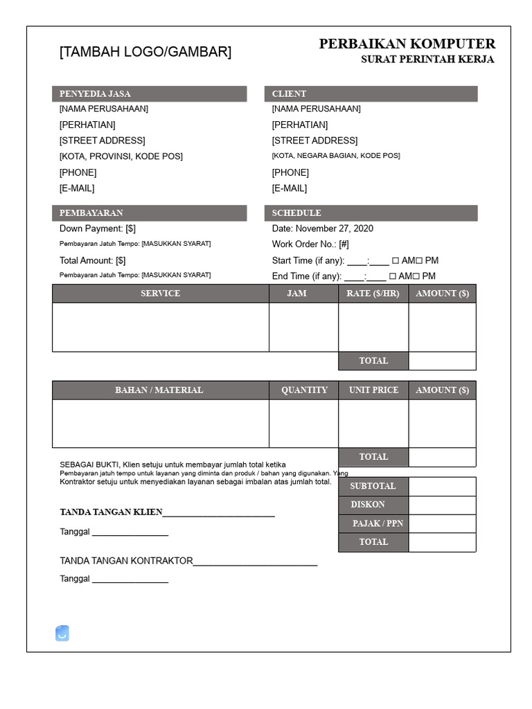 Pesanan Kerja Perbaikan Komputer | PDF