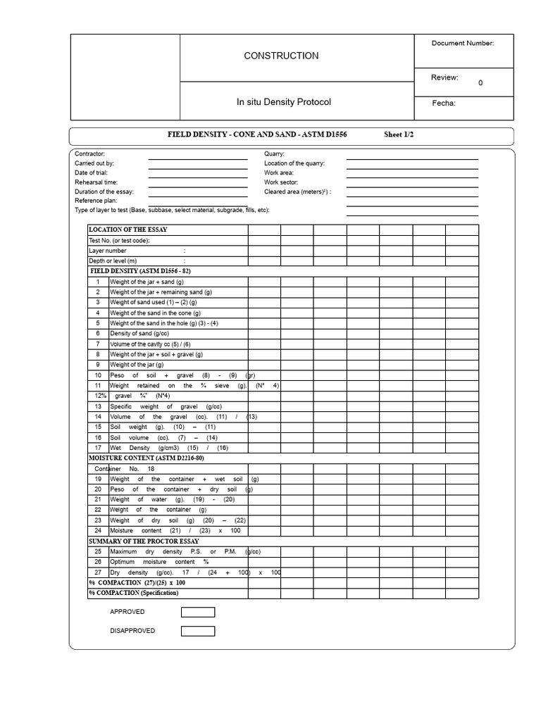 In Situ Density Testing Protocol | PDF | Density | Earth Sciences