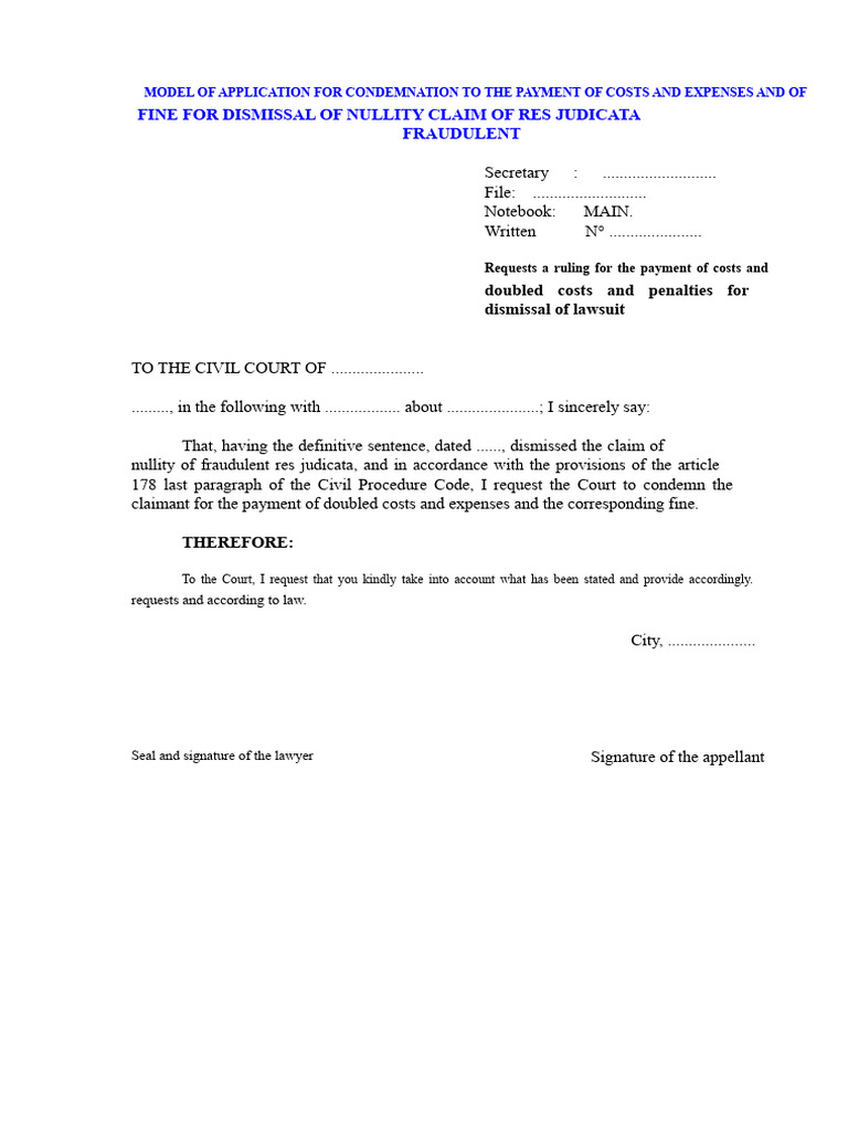 Model of Request For Condemnation of Payment of Costs and Expenses | PDF