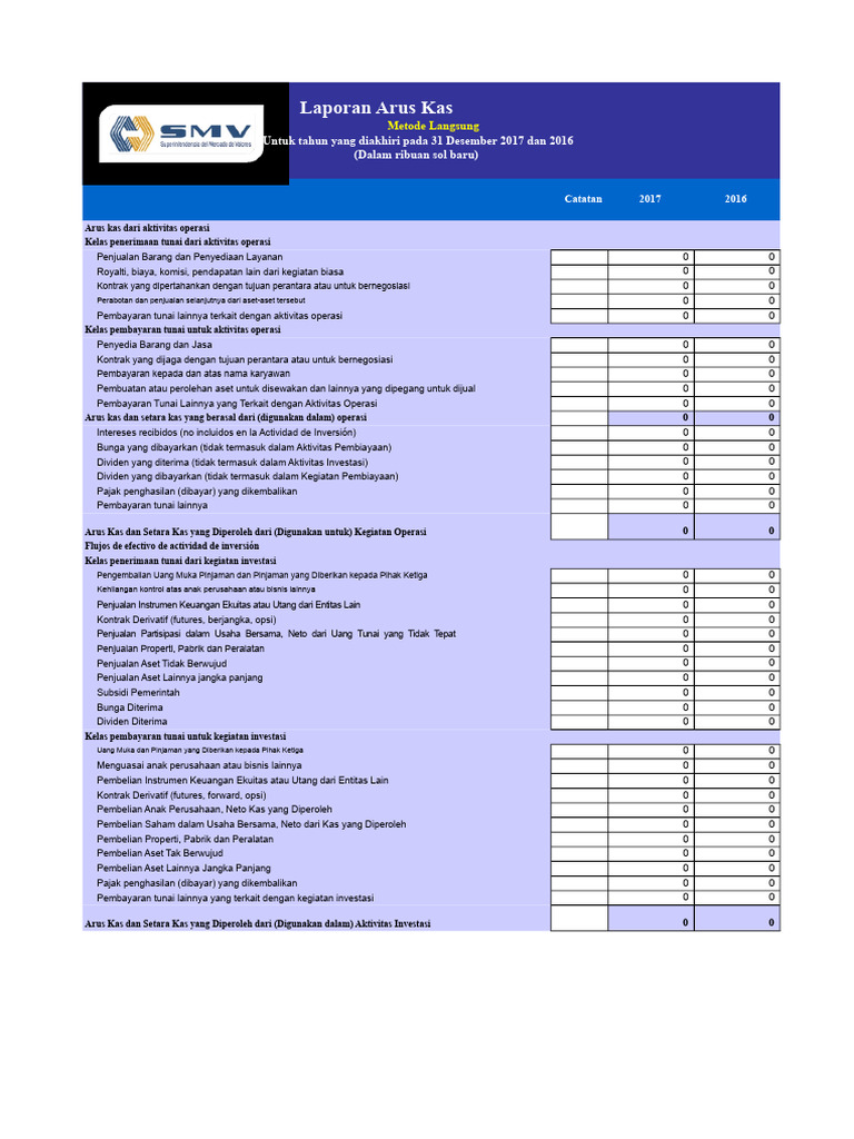 Laporan Arus Kas Di Excel Metode Langsung Dan Tidak Langsung 1 | PDF