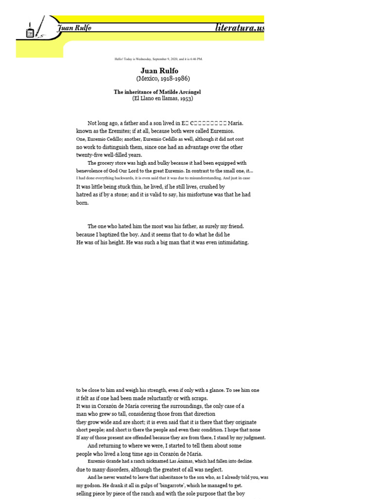 The Inheritance of Matilde Arcángel, Juan Rulfo (1918-1986) | PDF