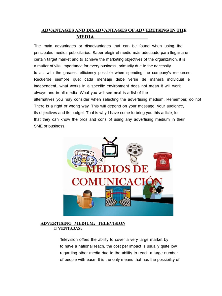 Advantages and Disadvantages of Advertising in The Media | PDF ...