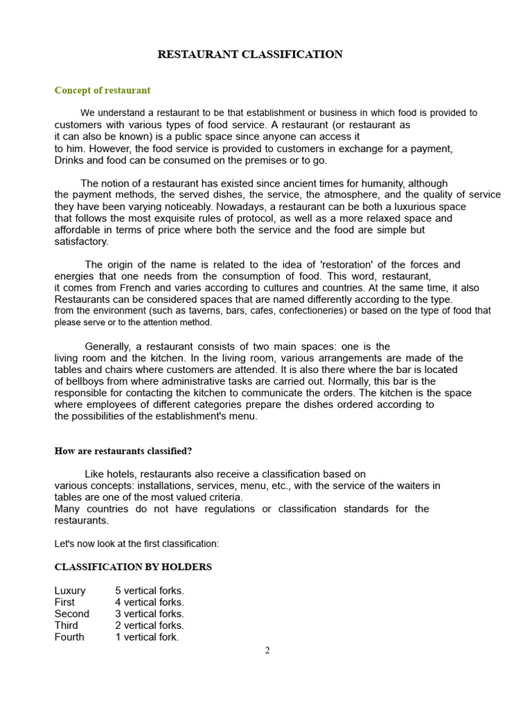 1.1 1 Restaurant Classification | PDF | Restaurants | Menu