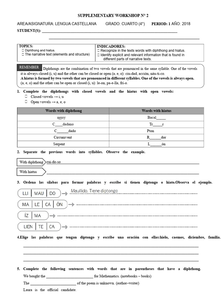 Reinforcement Workshop No. 2 Spanish | PDF | Vowel | Linguistics