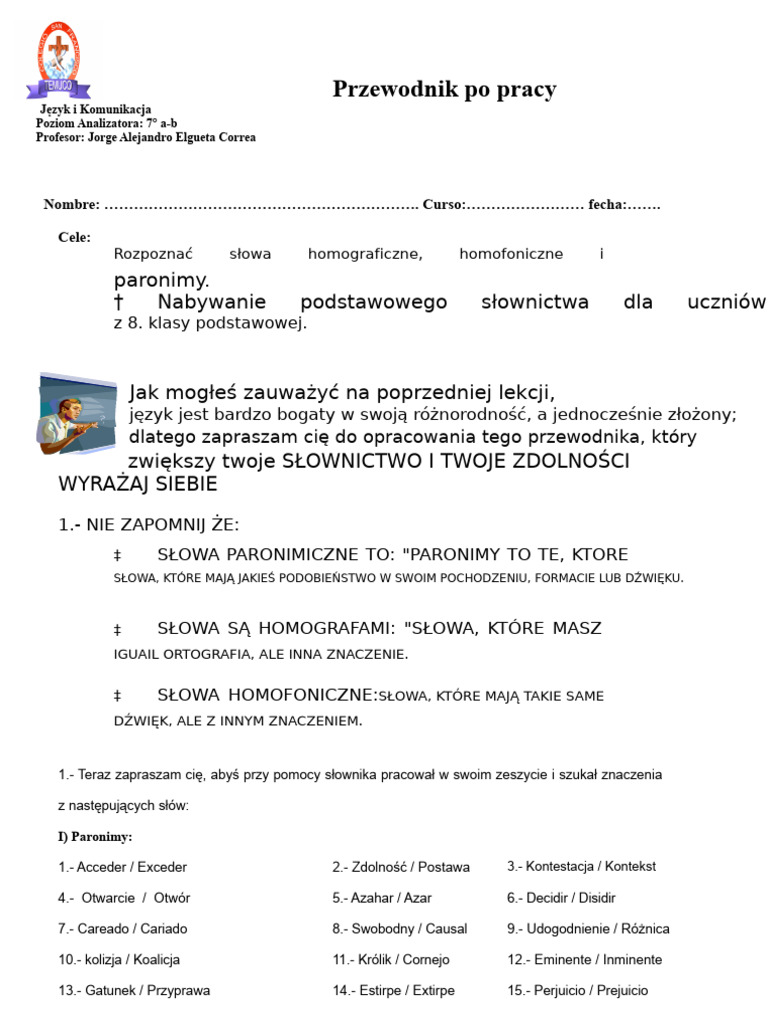 Przewodnik Po Pracy Z PARONIMAMI | PDF
