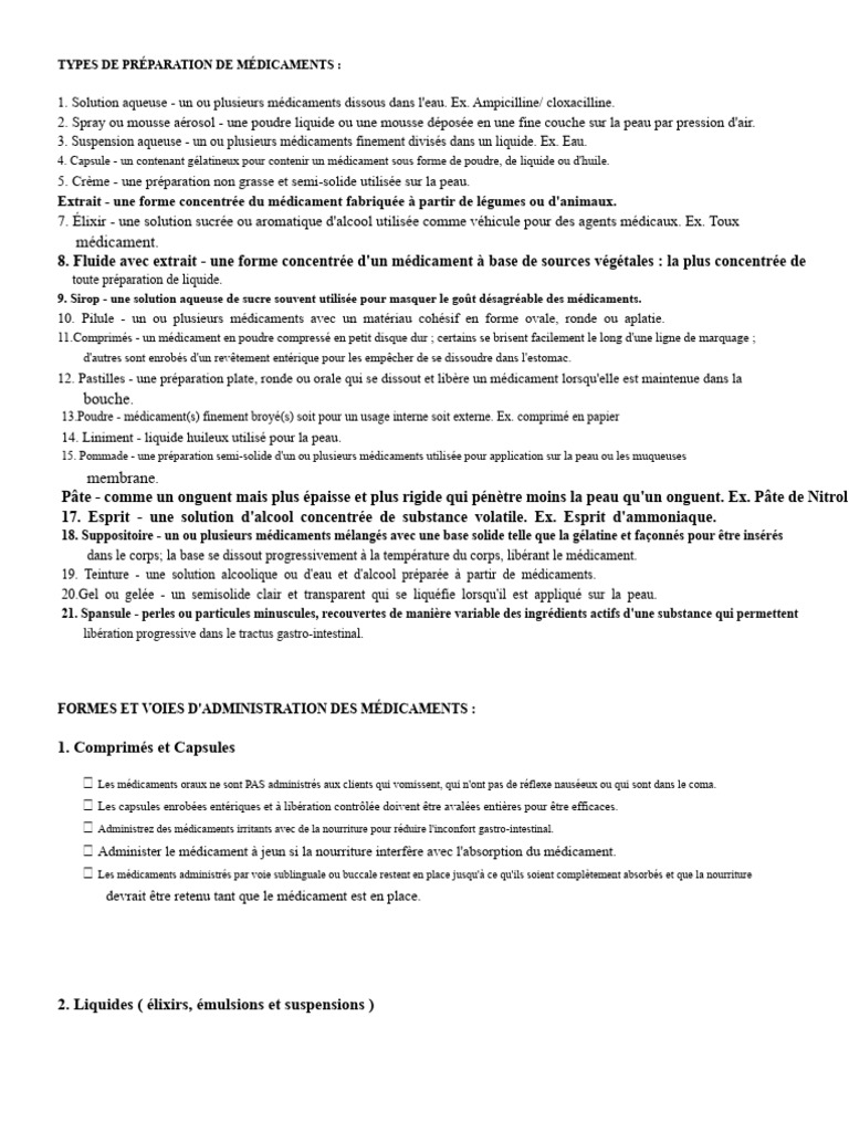Préparations et administrations de médicaments | PDF