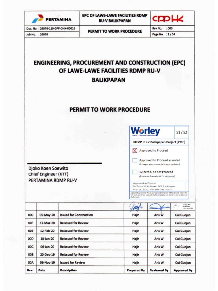 26076-110-GPP-GHX-00016-000 Permit To Work Procedure (Approved) | PDF ...
