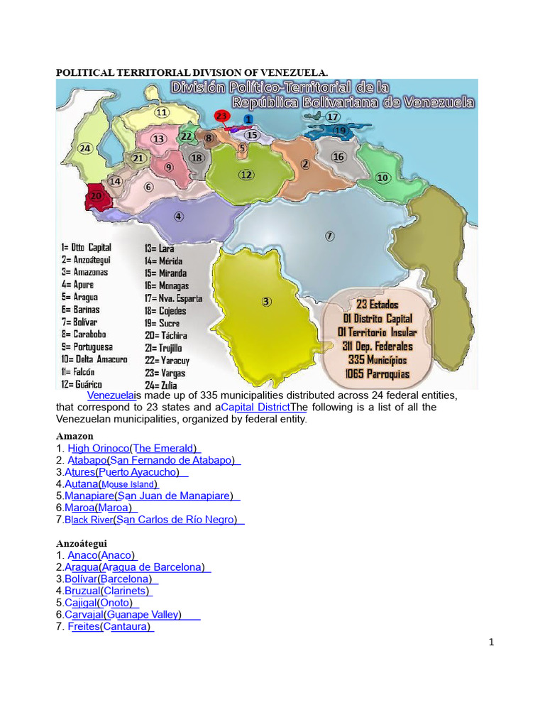 Political Territorial Division of Venezuela | PDF | Venezuela