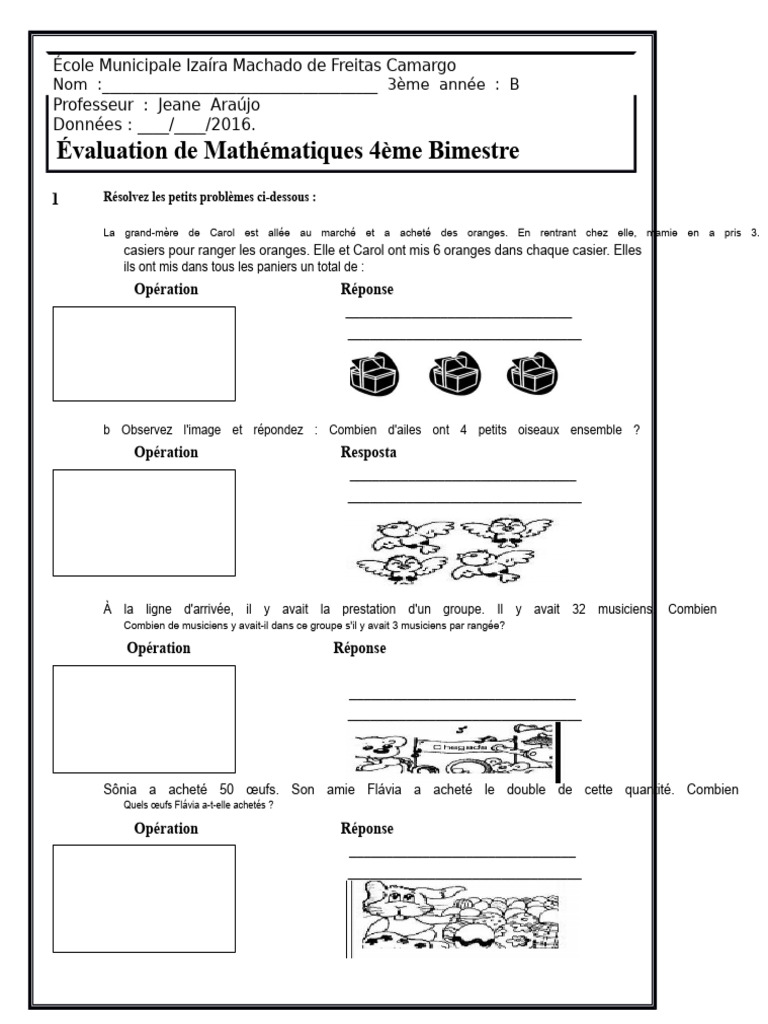 Évaluation de Mathématiques 3ème B | PDF | Nourritures