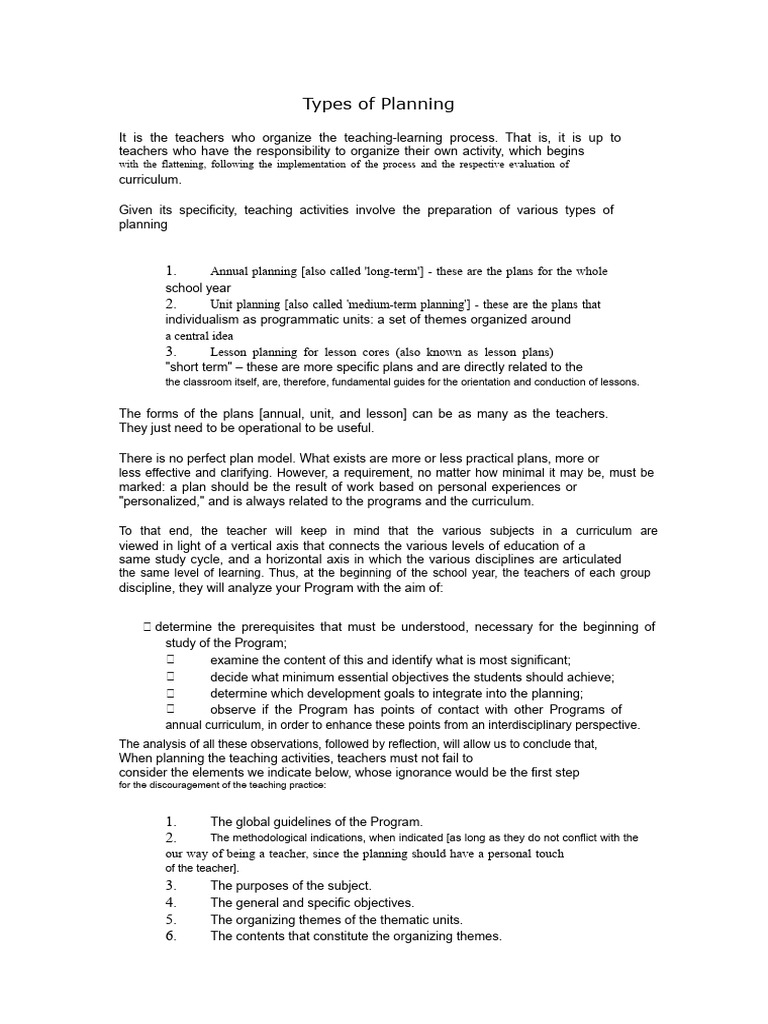 56729005 Types of Planning | PDF | Curriculum | Teachers