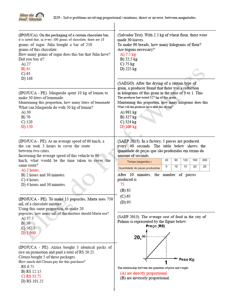 D29 (9th GRADE - Math) - Prof. Warles' Blog | PDF | Speed | Fuel ...