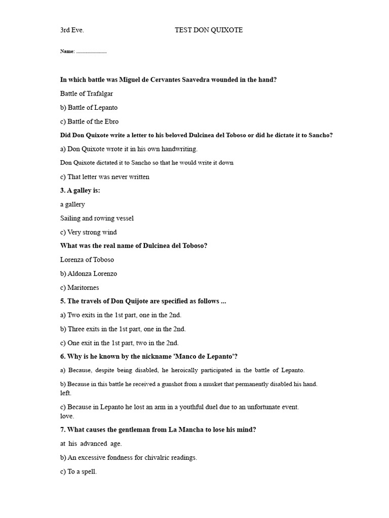Test Don Quixote | PDF | Don Quixote | Comedy Novels