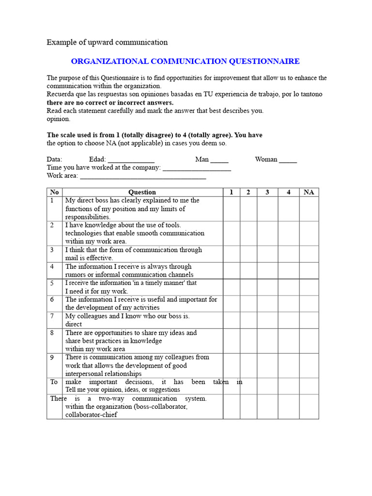 Example of Upward Communication | PDF | Communication | Questionnaire