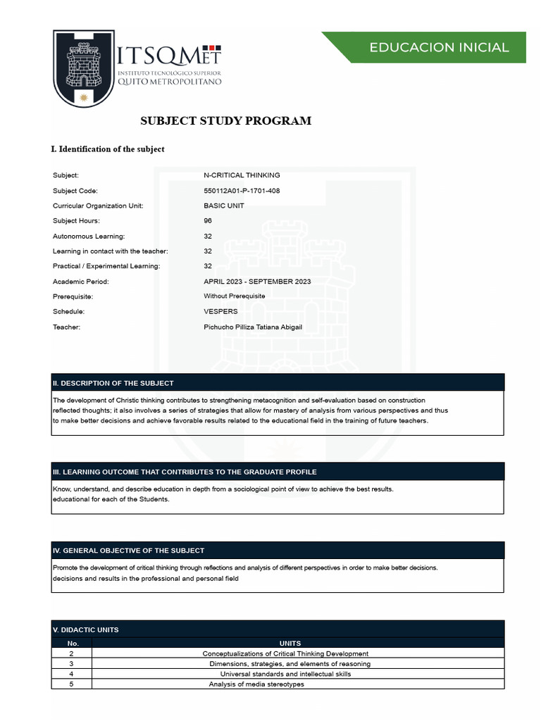 syllabus CRITICAL THINKING | PDF | Critical Thinking | Multimedia
