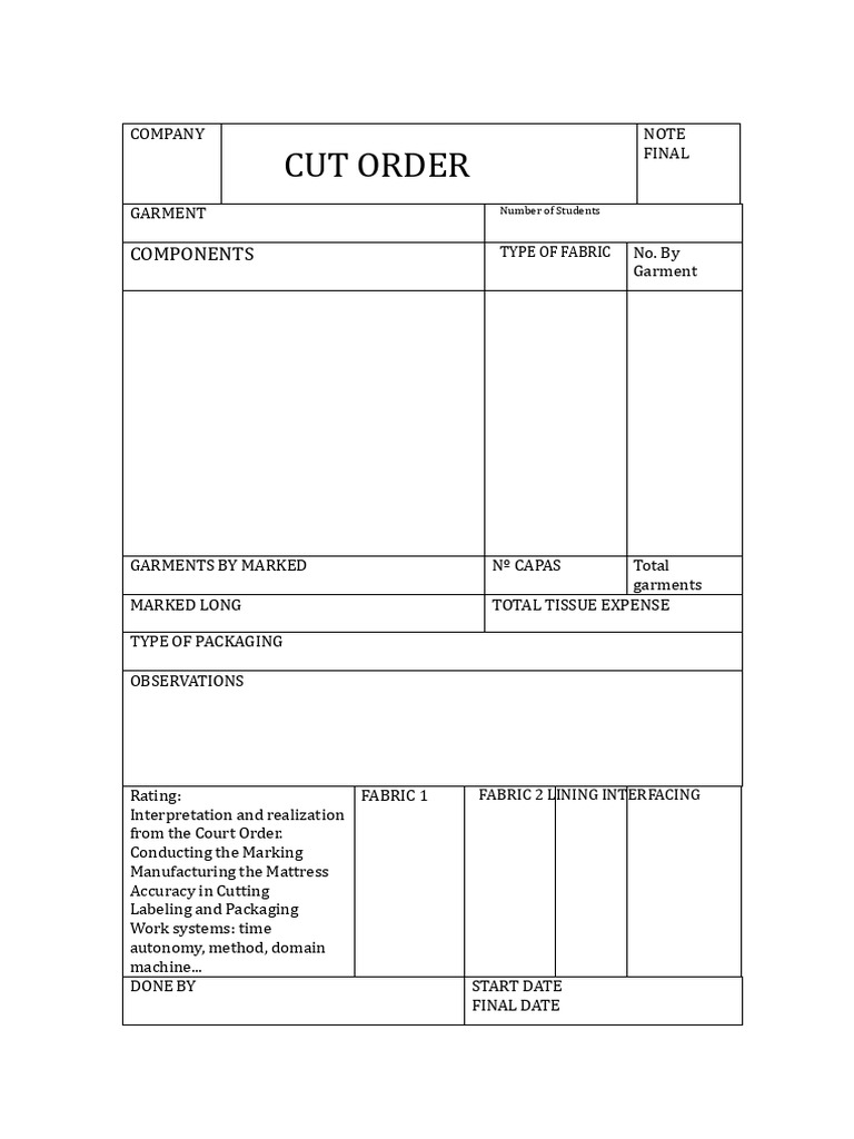 Order of Cut | PDF
