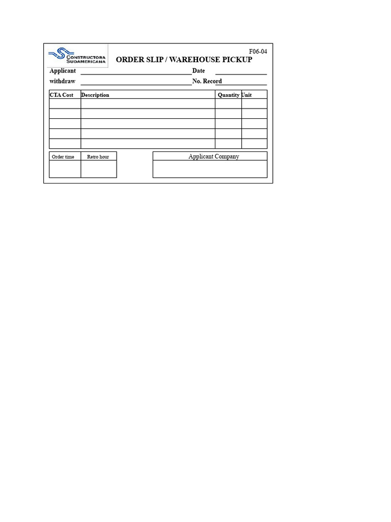 F06-04 Warehouse Order Voucher | PDF