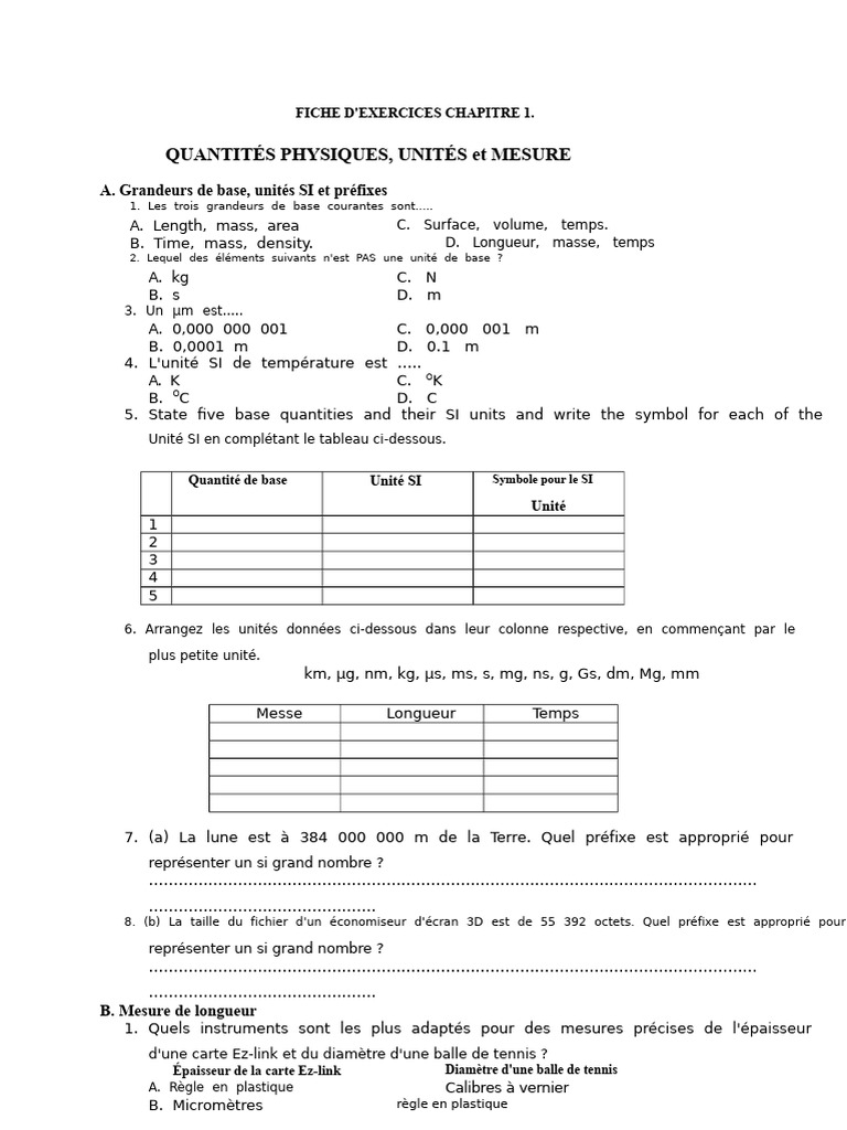 Chapitre 1 Mesure | PDF | Grandeur physique | Quantité