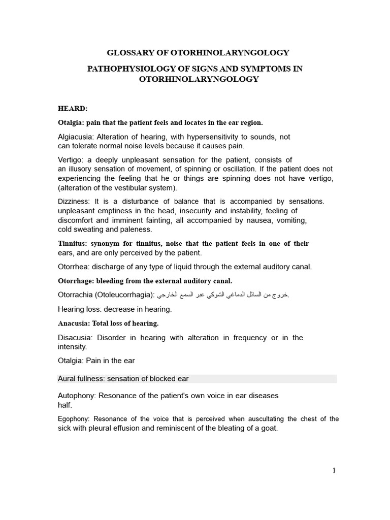 Otorhinolaryngology Terms Explained | PDF | Hearing | Ear