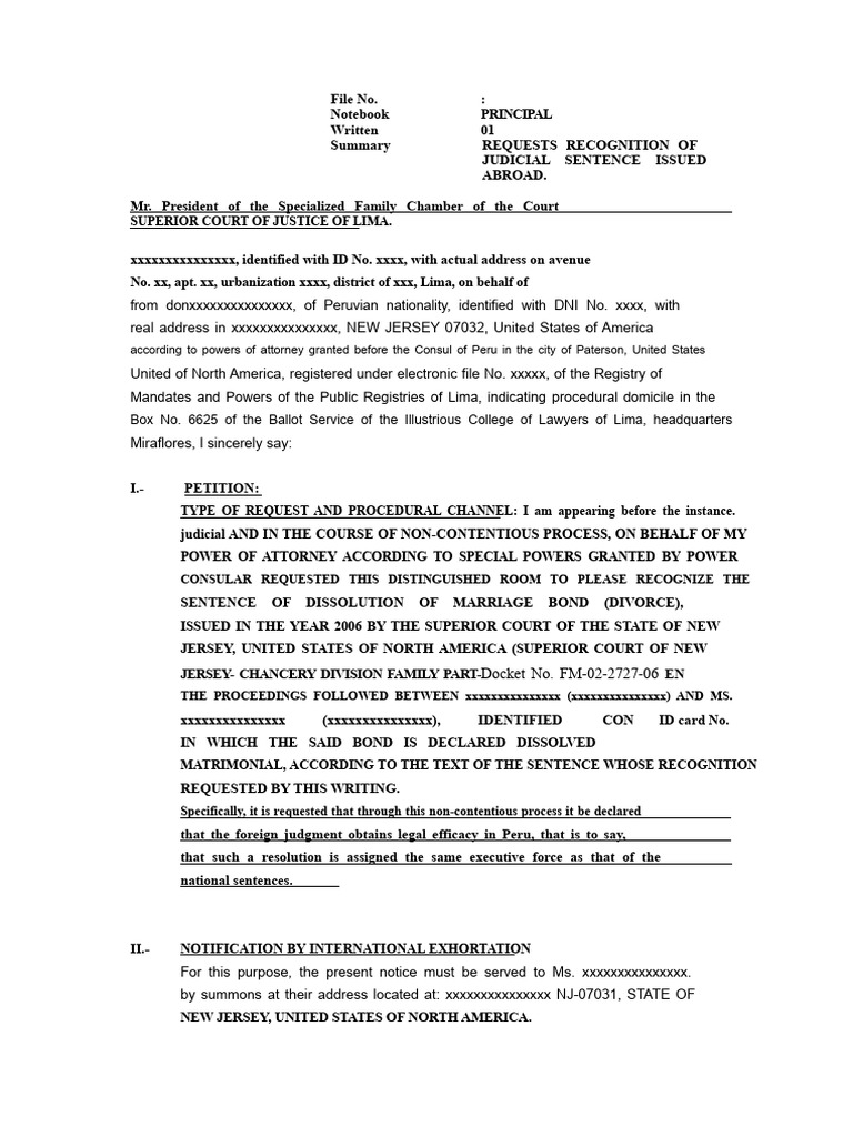 Recognition of Foreign Divorce in Peru | PDF | Divorce | Marriage