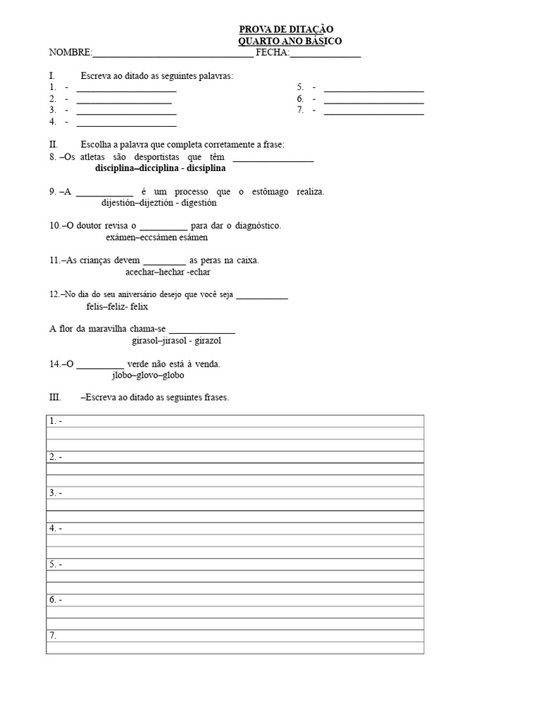 Teste de Ditado 1 | PDF